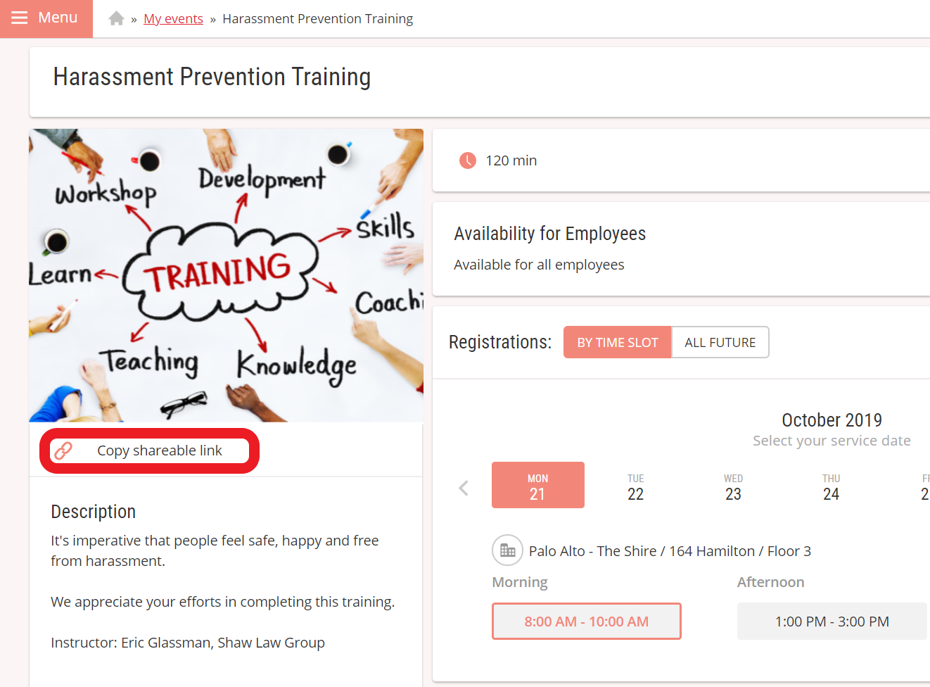 How to make your events private and share with employees. – Espresa